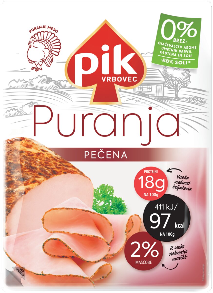 Narezek pečena puranja šunka, Pik Vrbovec Plus, pakirano, 100 g
