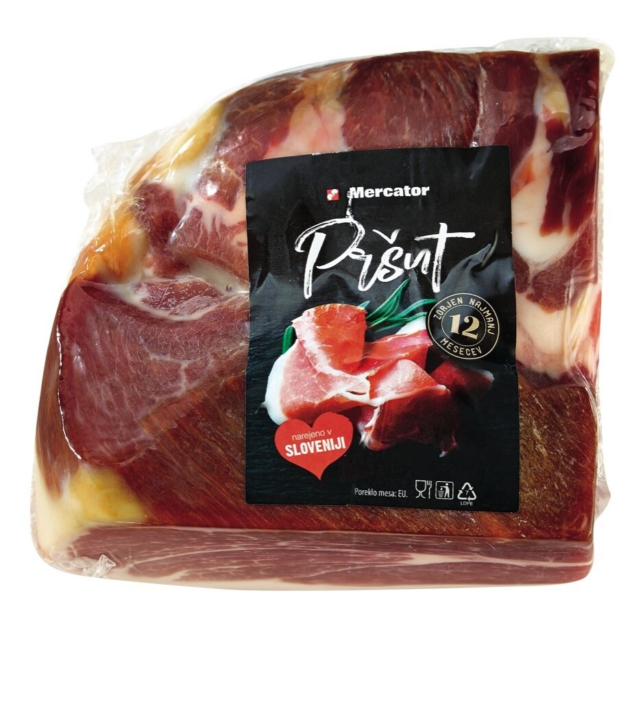 Pršut v kosu, brez kosti, Mercator, pakirano, cena za kg
