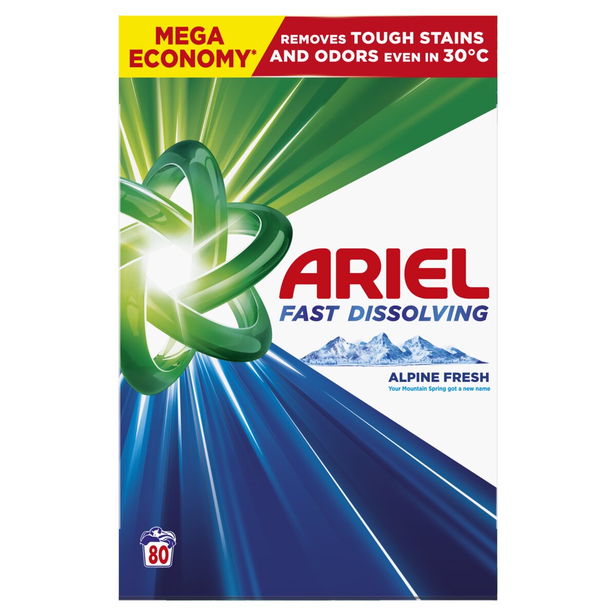 Detergent za pranje perila, Mountain Spring, Ariel, 80 pranj, 4,4 kg