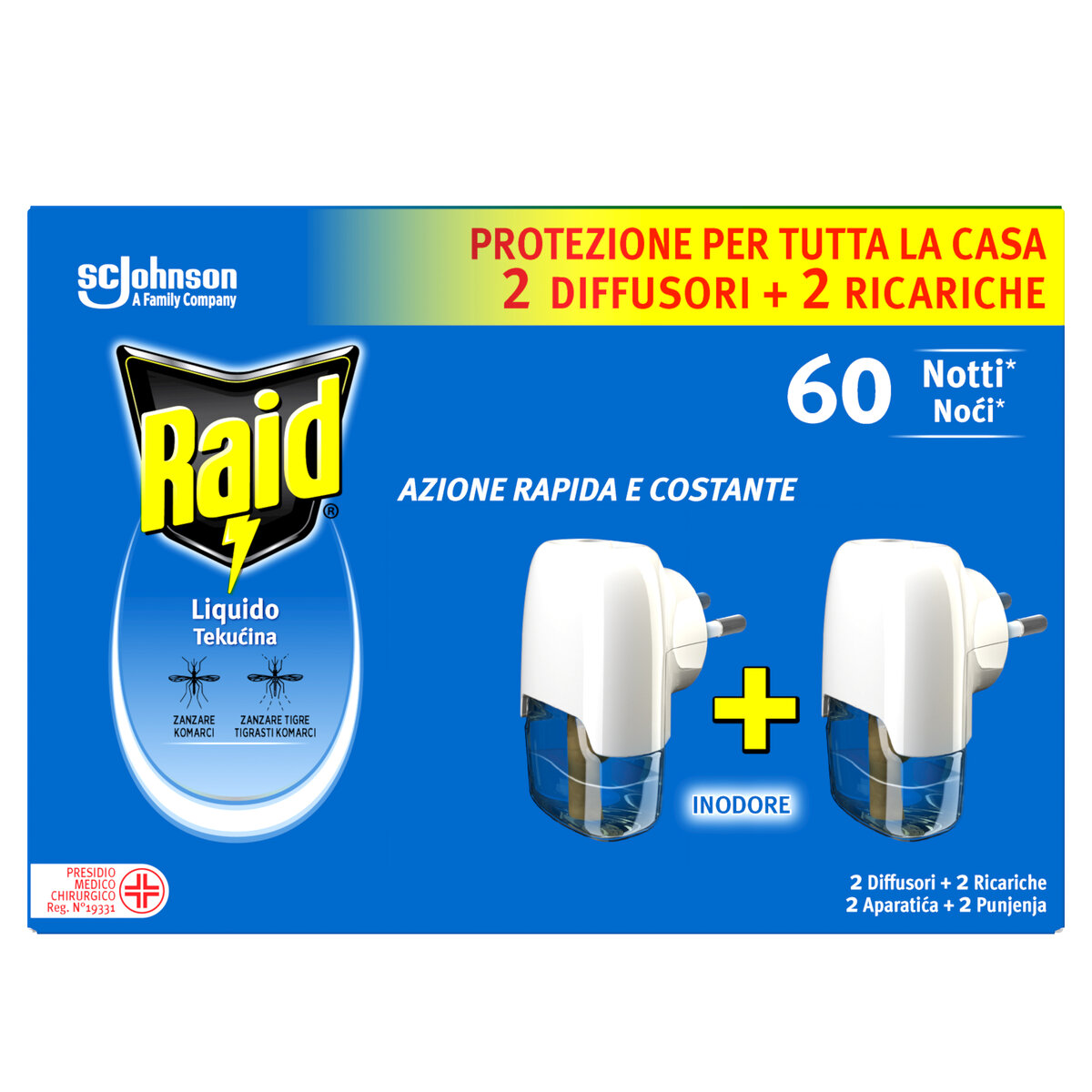 Insekticid Liquid Electric, Raid, 2 x 30 noči, 2 x nastavek + polnilo