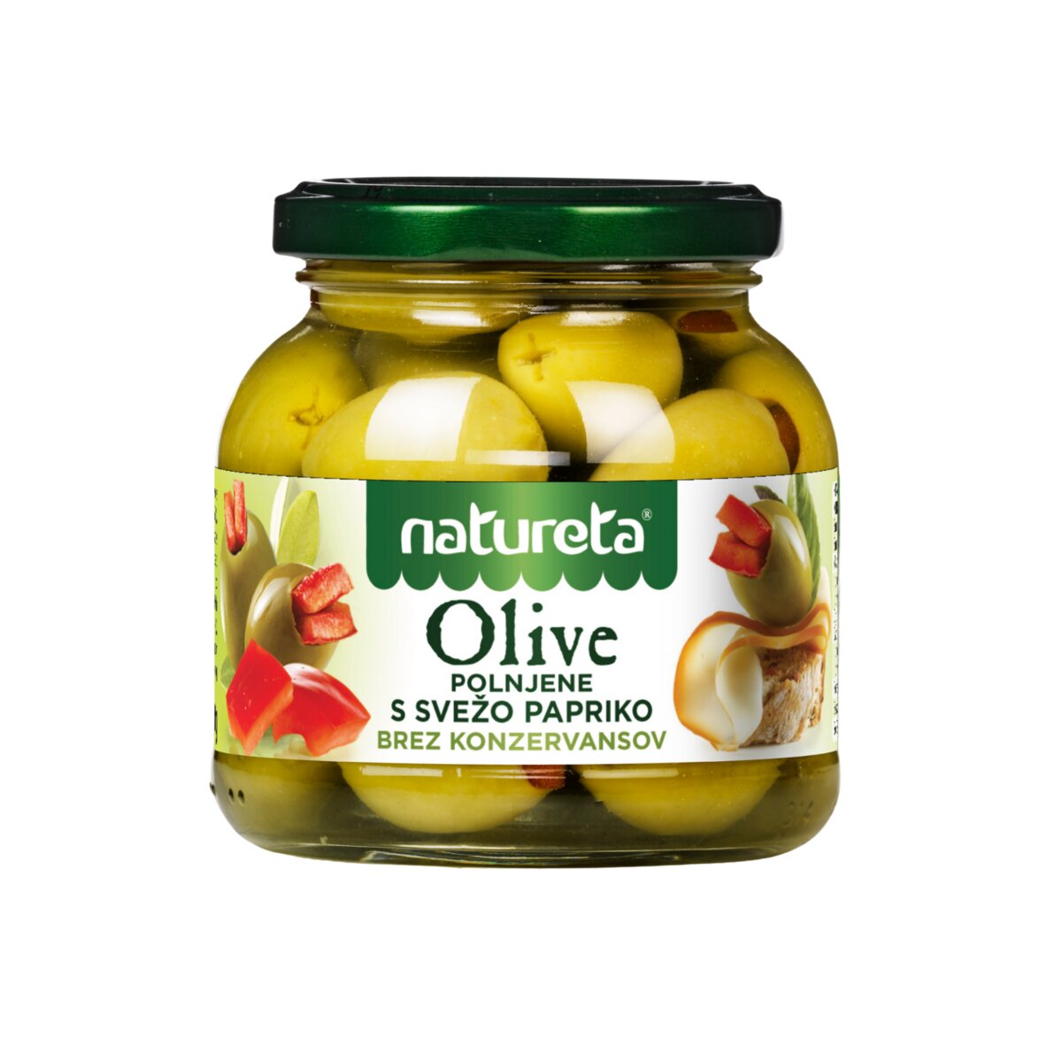 Zelene olive polnjene s papriko, Natureta, 290 g