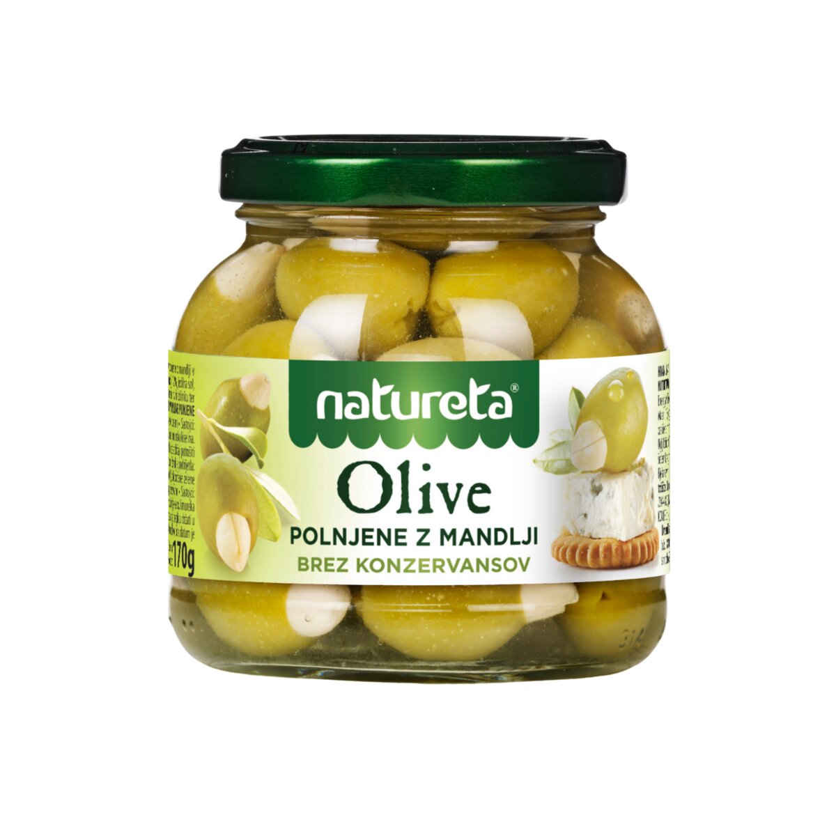 Polnjene zelene olive z mandlji, Natureta, 290 g