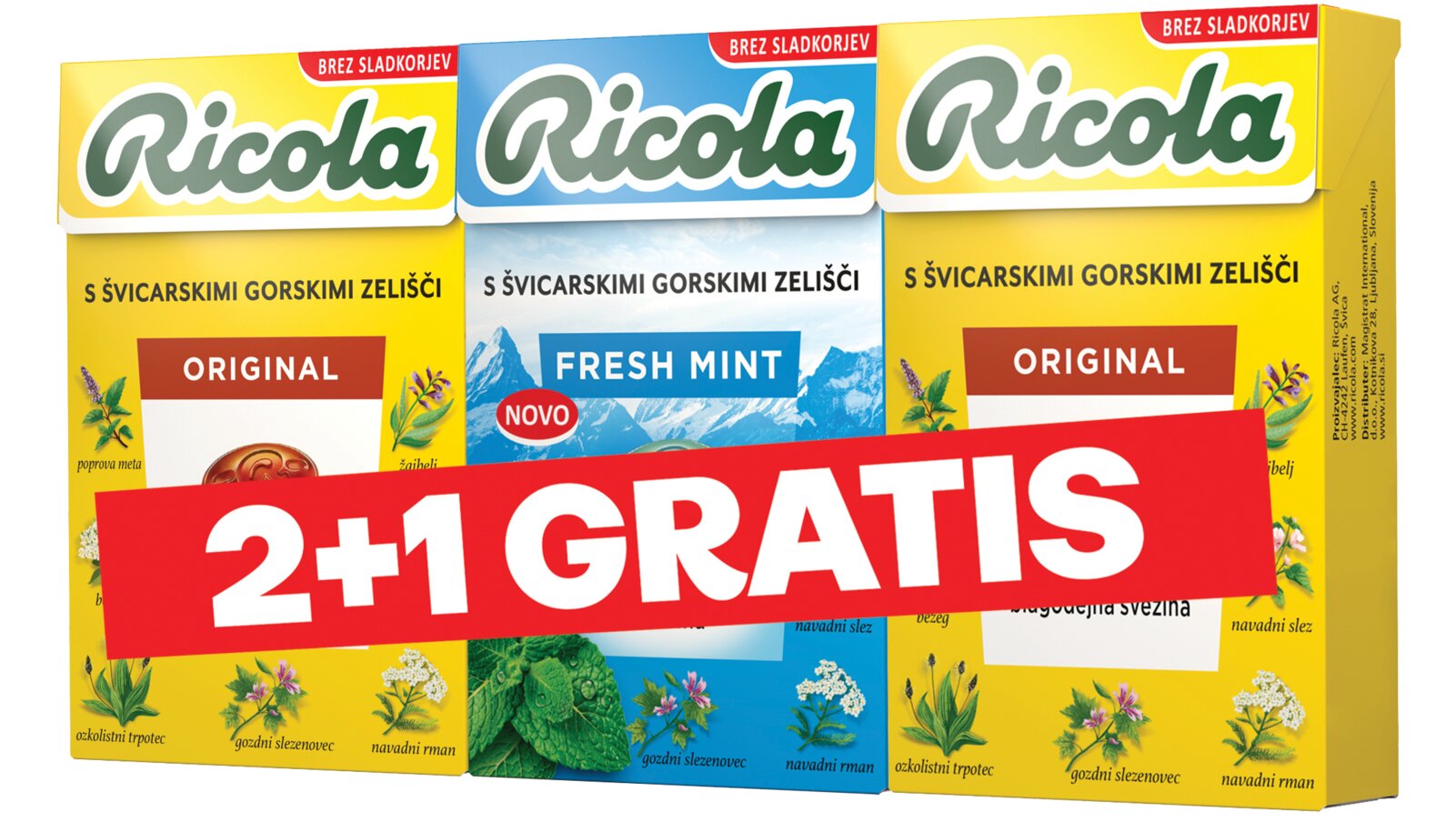 Bonboni, Fresh mint, Ricola 3 x 50 g