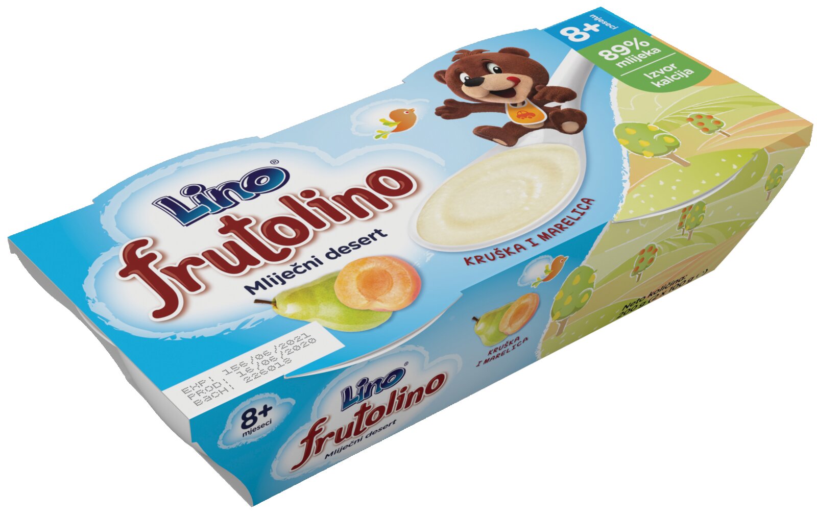 Mlečni desert Frutolino, marelica in hruška, Lino, 200 g