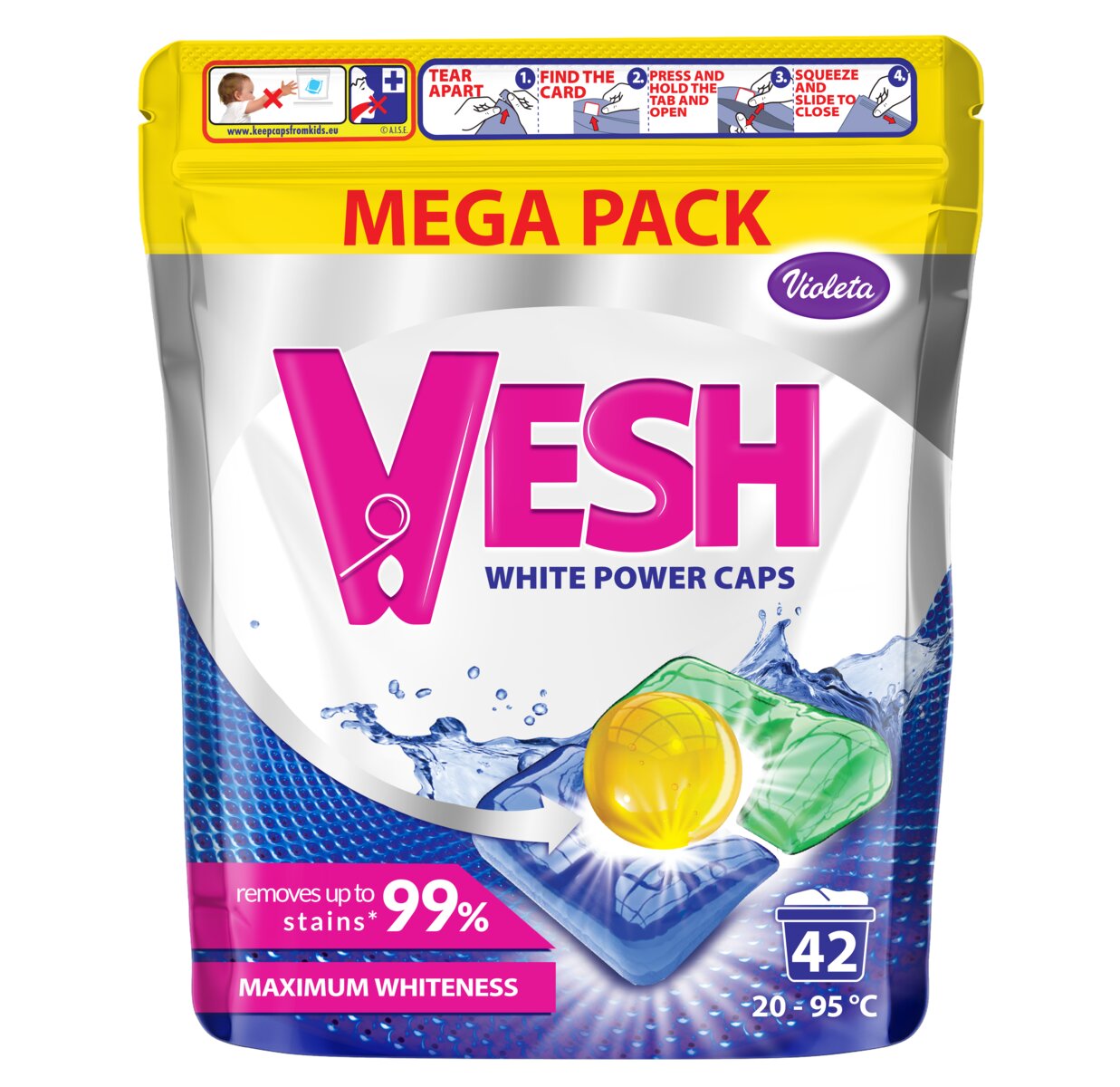 Detergent za pranje perila Vesh White power, Violeta, kapsule, 42/1