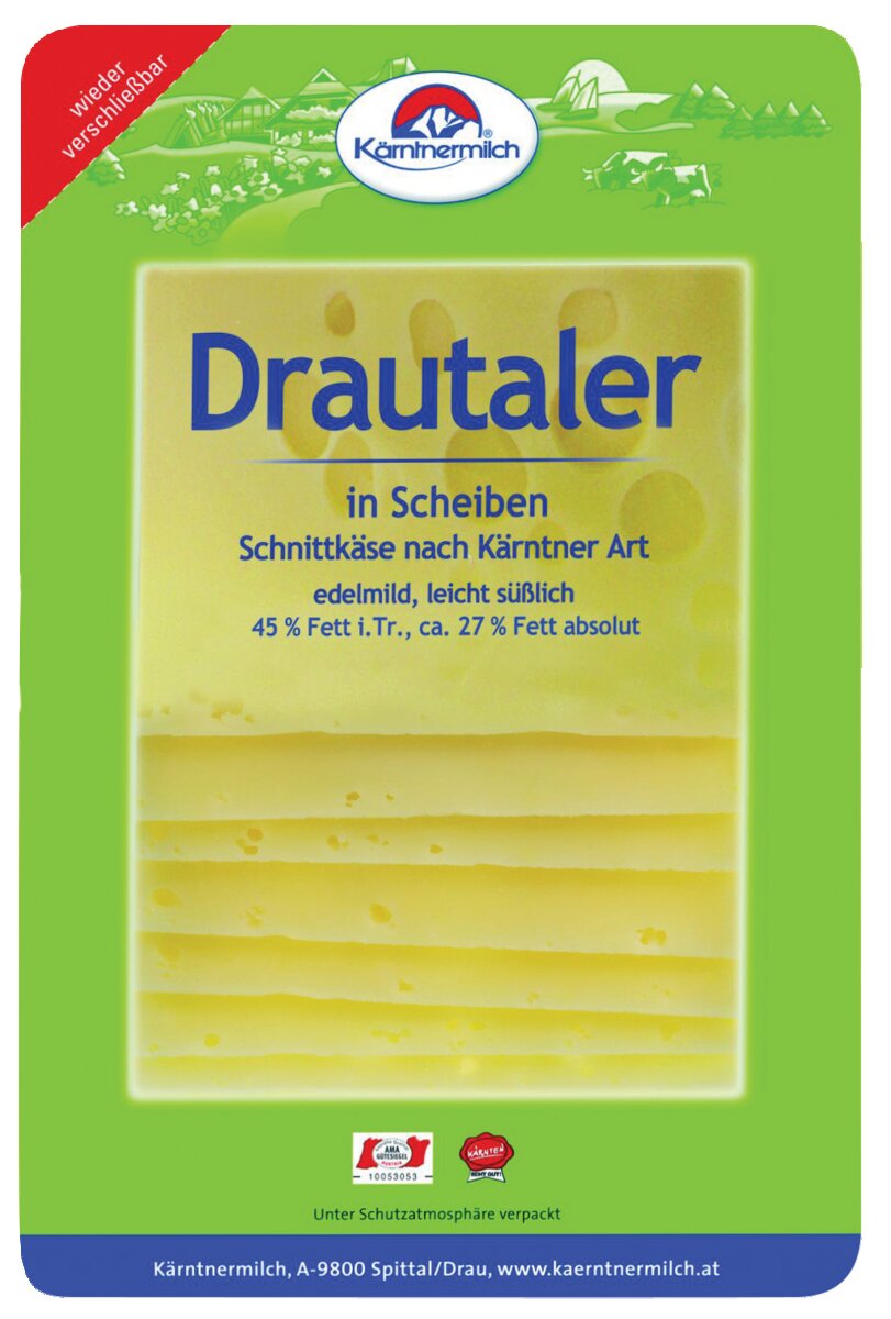 Poltrdi sir brez laktoze v rezinah Drautaler, Karntner Milch, pakiran, 150 g